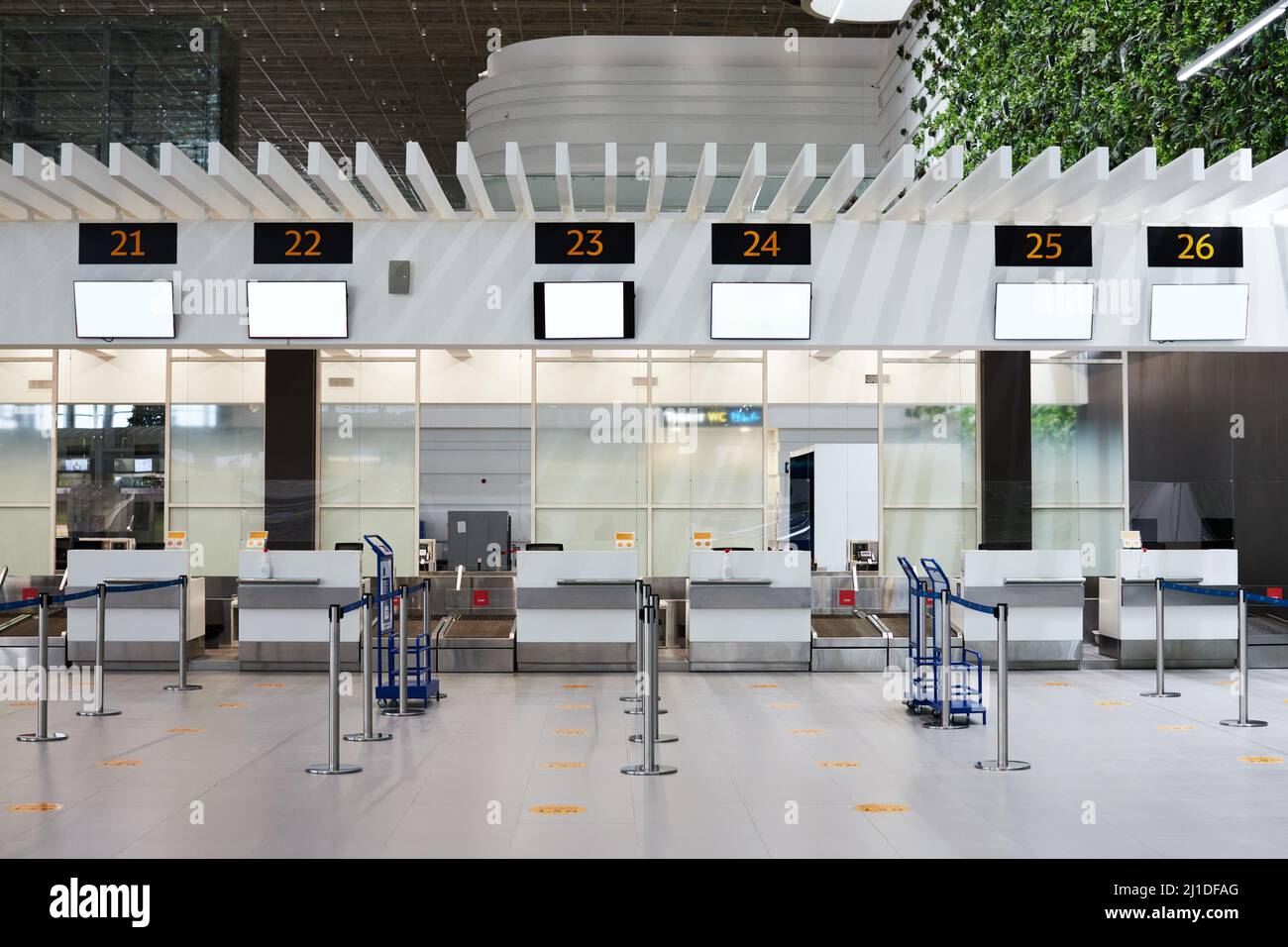 A view inside the airport during the pandemic. Absence of people at the ...