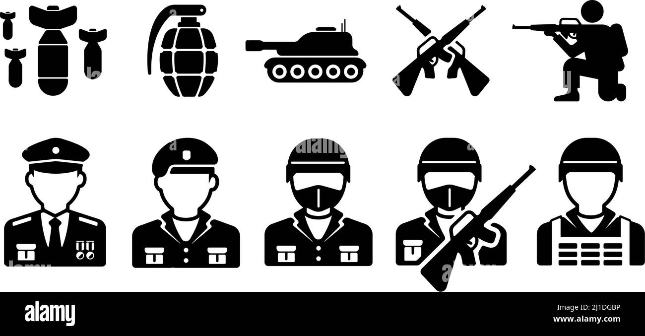 War ( soldiers, weapons ) vector icon illustration set Stock Vector ...