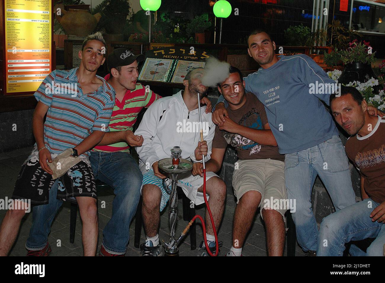 Males smoking arab water pipe in Tiberias ISRAEL MAY 8,2006 (Photo by ...