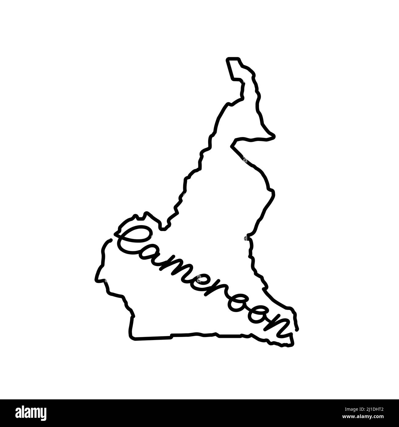 Cameroon outline map with the handwritten country name. Continuous line ...