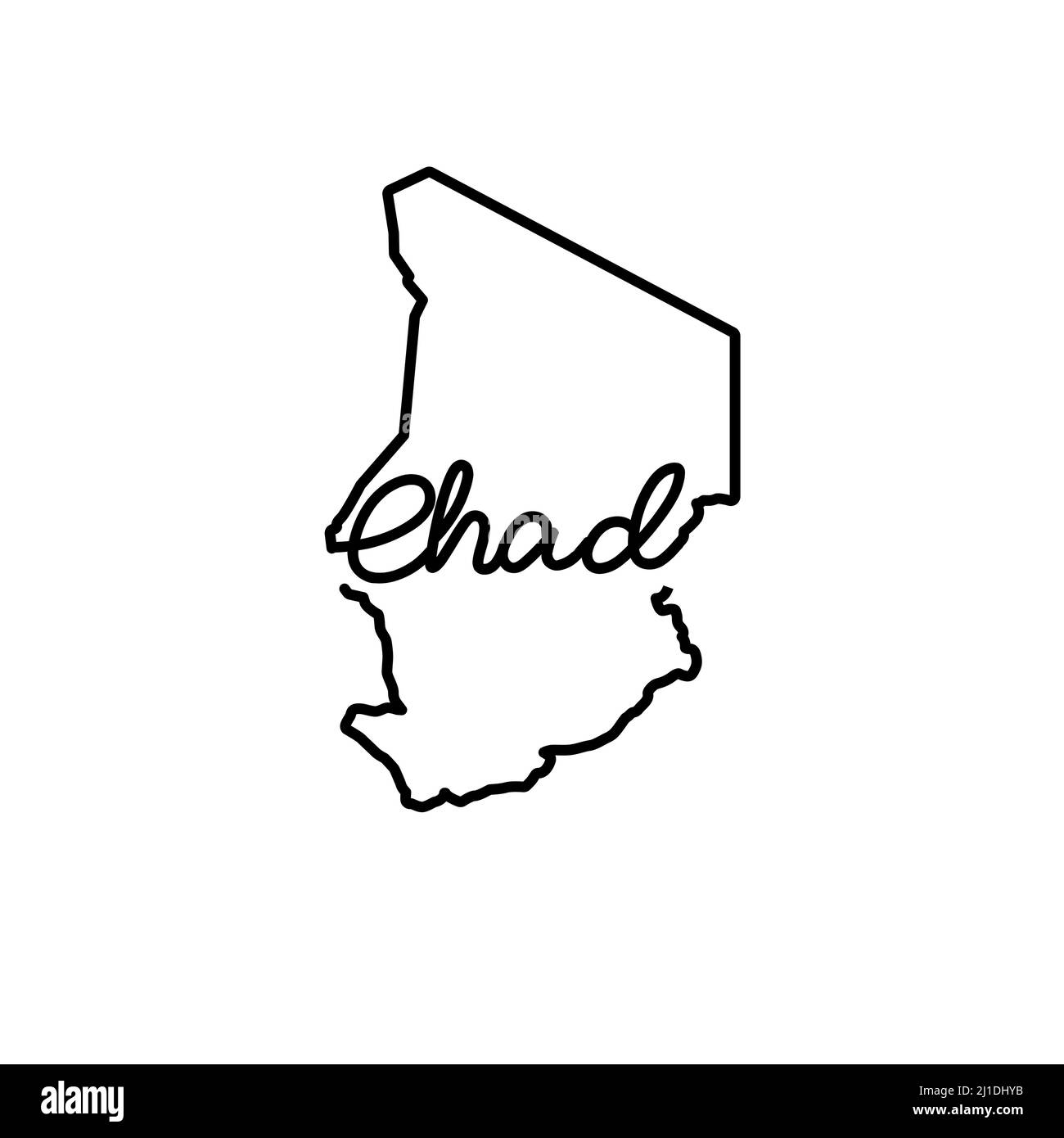 Chad outline map with the handwritten country name. Continuous line ...