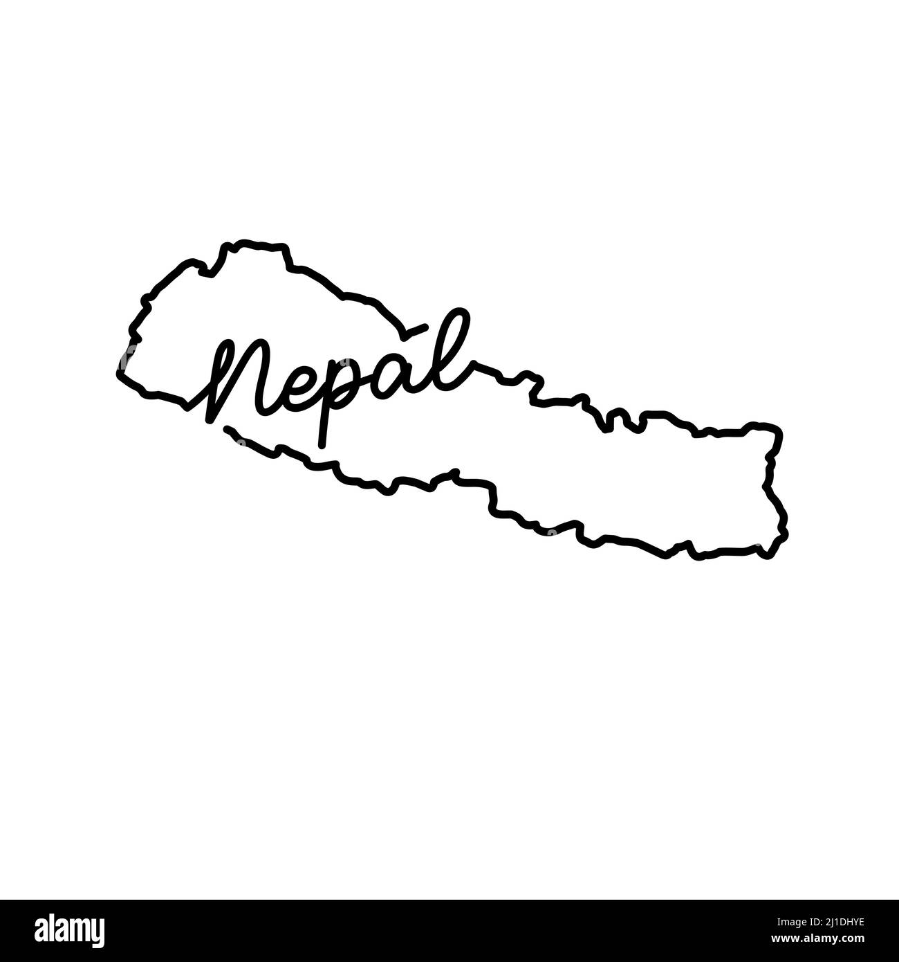 Nepal outline map with the handwritten country name. Continuous line ...