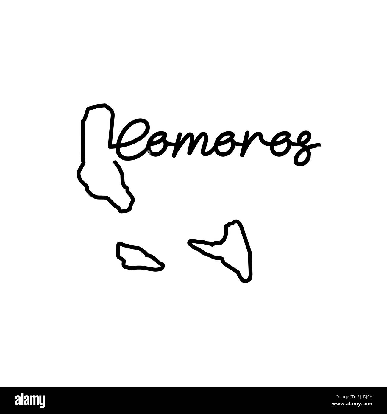 Comoros outline map with the handwritten country name. Continuous line ...