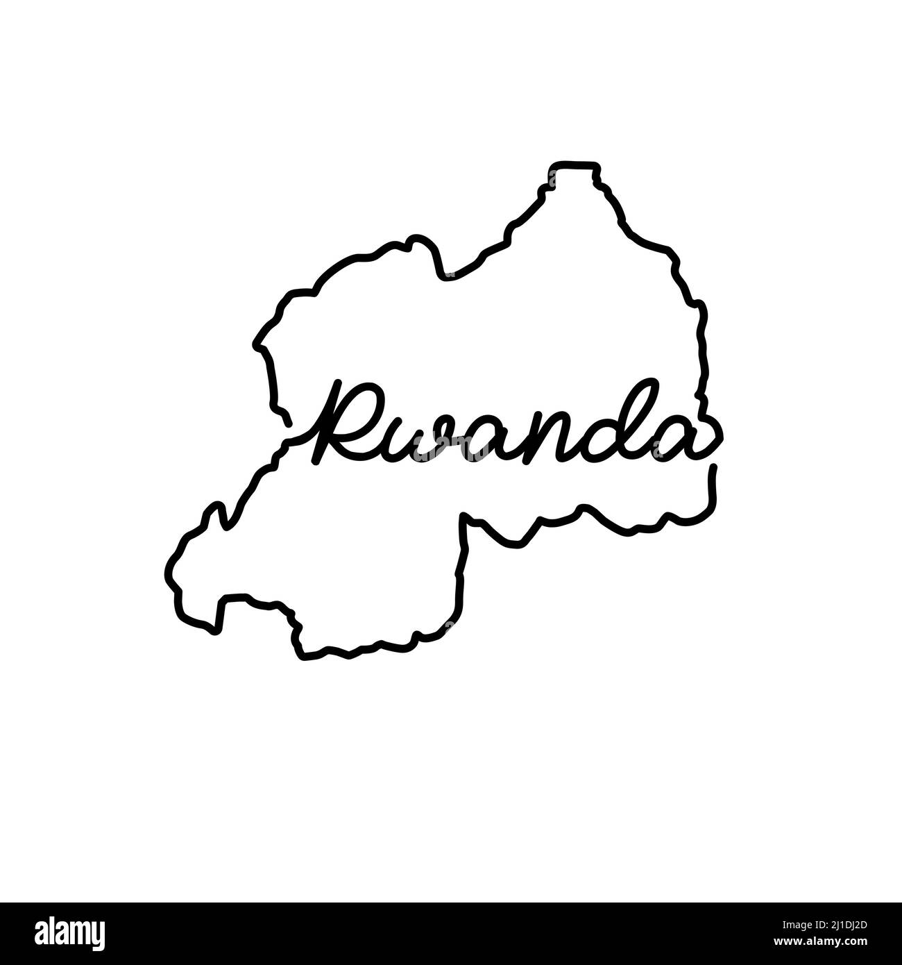 Rwanda outline map with the handwritten country name. Continuous line ...