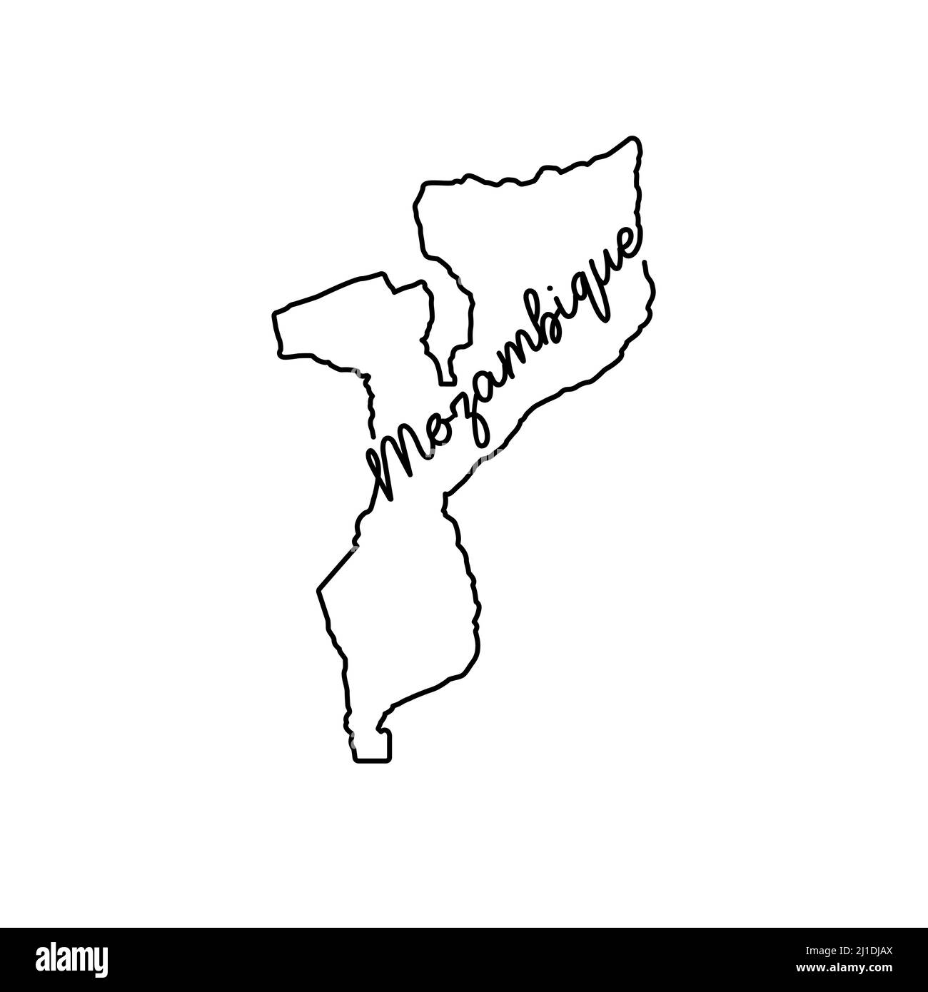 Mozambique outline map with the handwritten country name. Continuous ...
