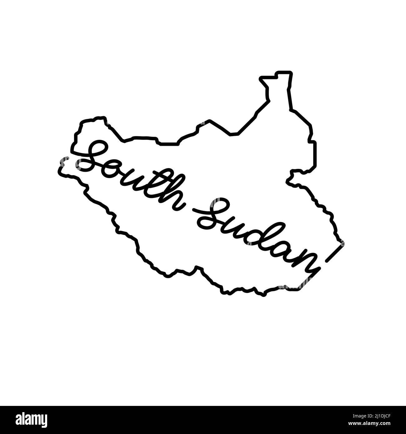 South Sudan outline map with the handwritten country name. Continuous ...