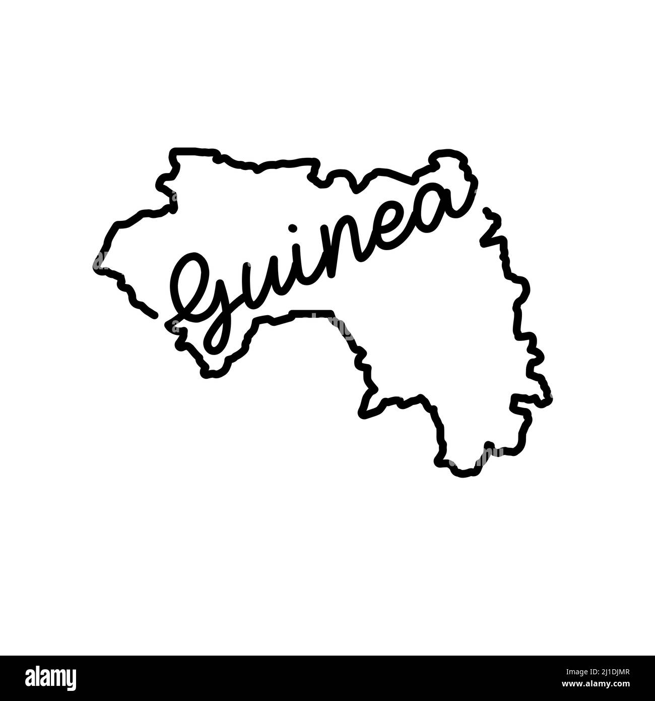 Guinea outline map with the handwritten country name. Continuous line ...