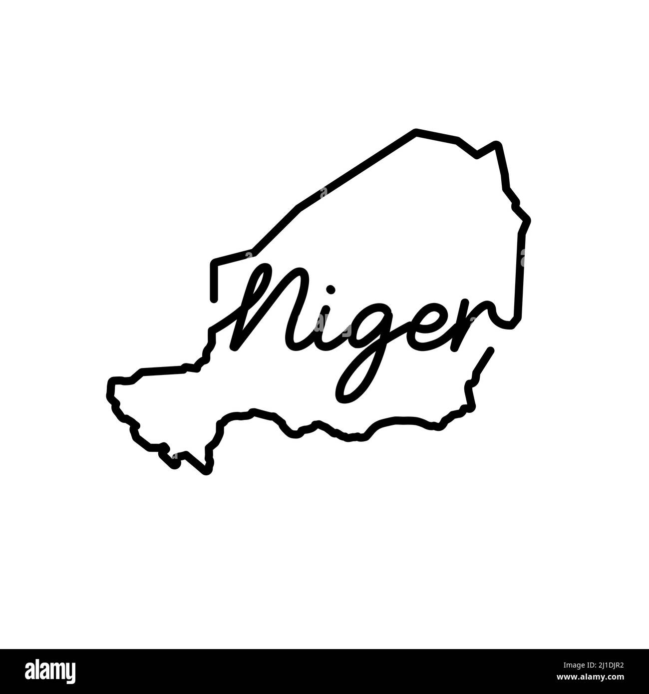 Niger outline map with the handwritten country name. Continuous line ...