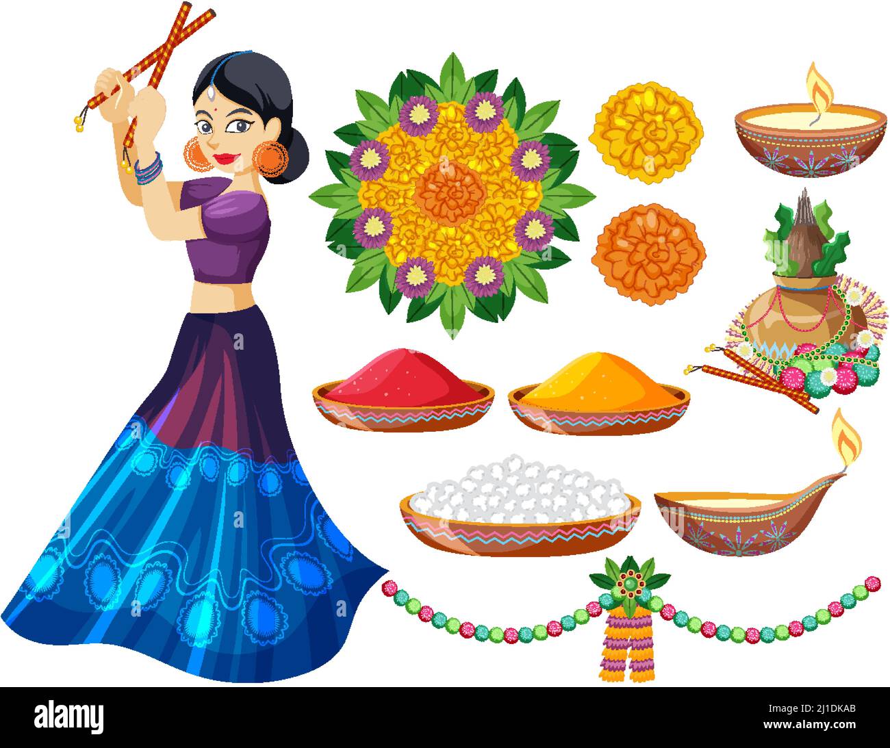 Indian festival elements with god and offerings illustration Stock ...