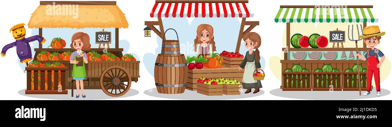 Flea market concept with fruit store illustration Stock Vector Image ...