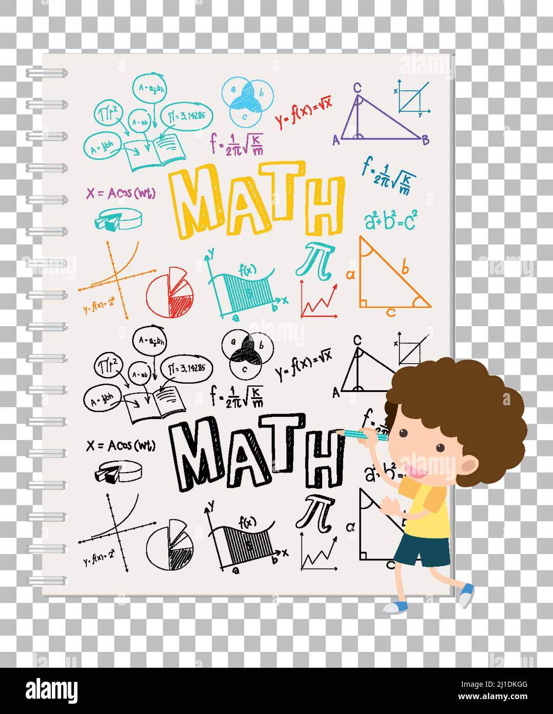 Doodle math formula on notebook page with kid illustration Stock Vector ...