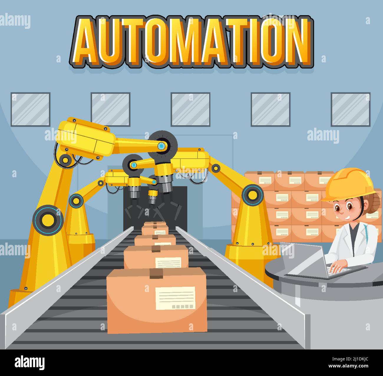 Packaging process concept with automation illustration Stock Vector ...