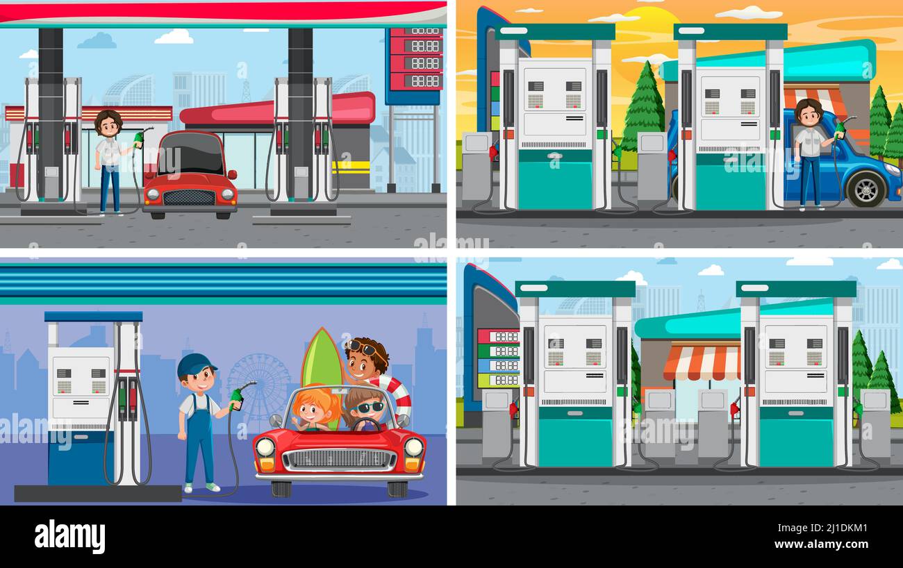 Set of oil petrol and gas relevant scene illustration Stock Vector ...