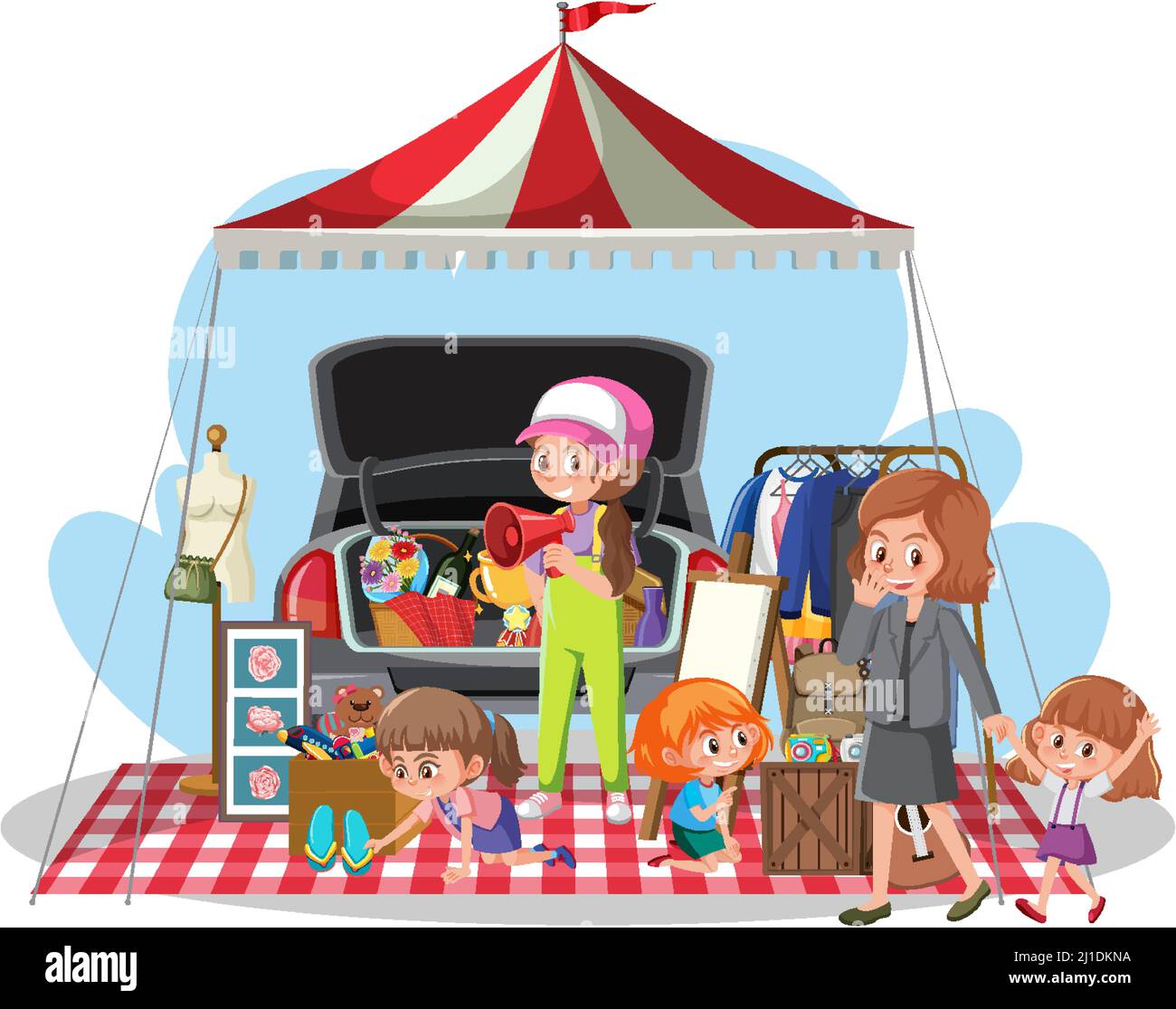 Flea market concept with clothes shop illustration Stock Vector Image ...