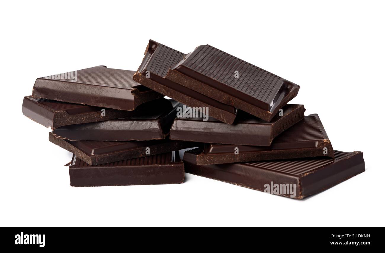 Small dark chocolate pieces isolated on white background Stock Photo ...