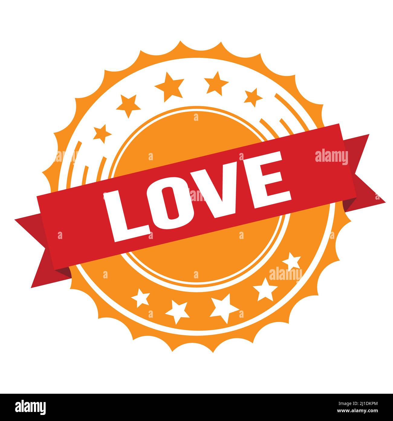 LOVE text on red orange ribbon badge stamp Stock Photo - Alamy