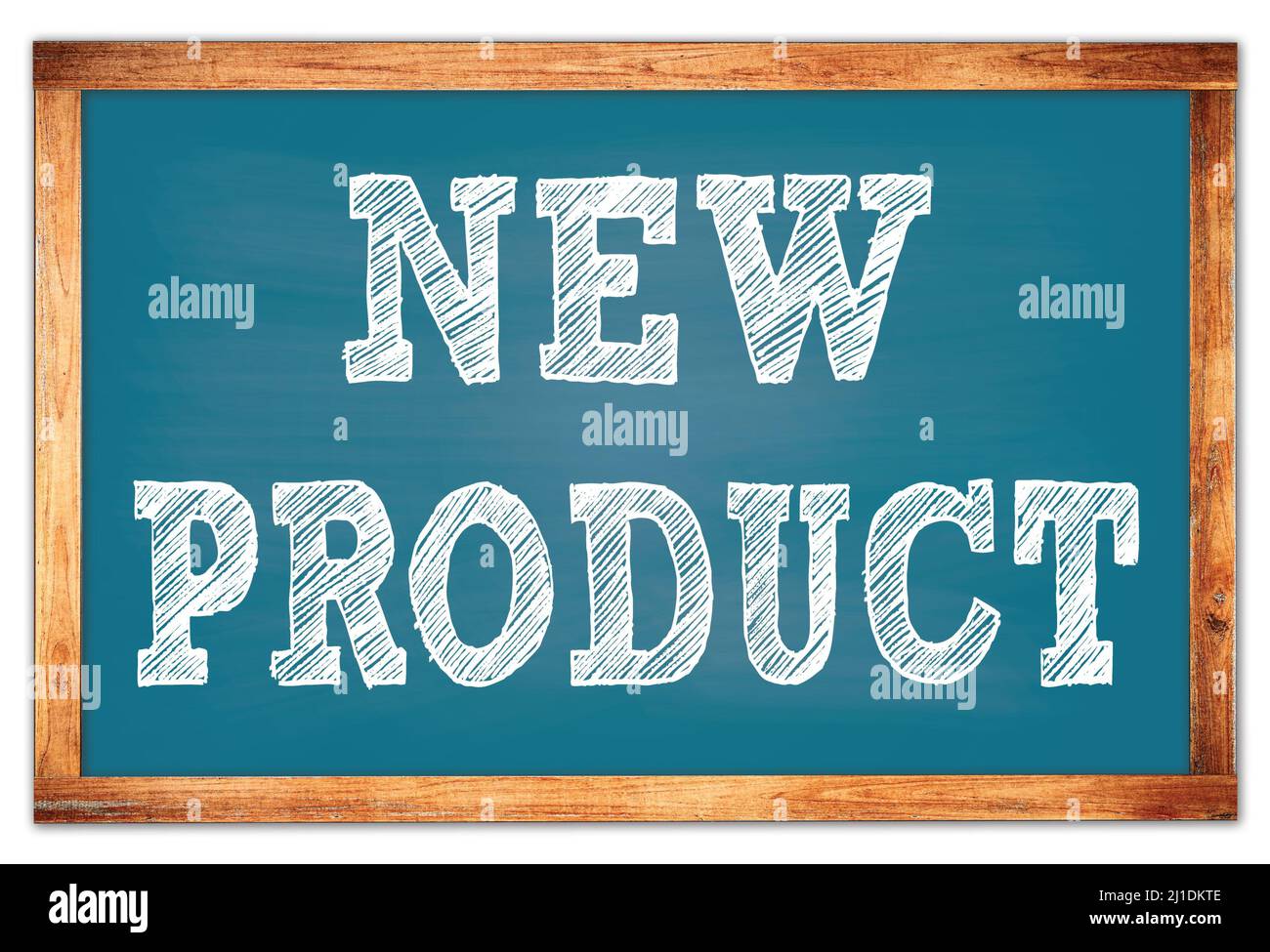 NEW PRODUCT written on blue wooden frame school blackboard Stock Photo ...