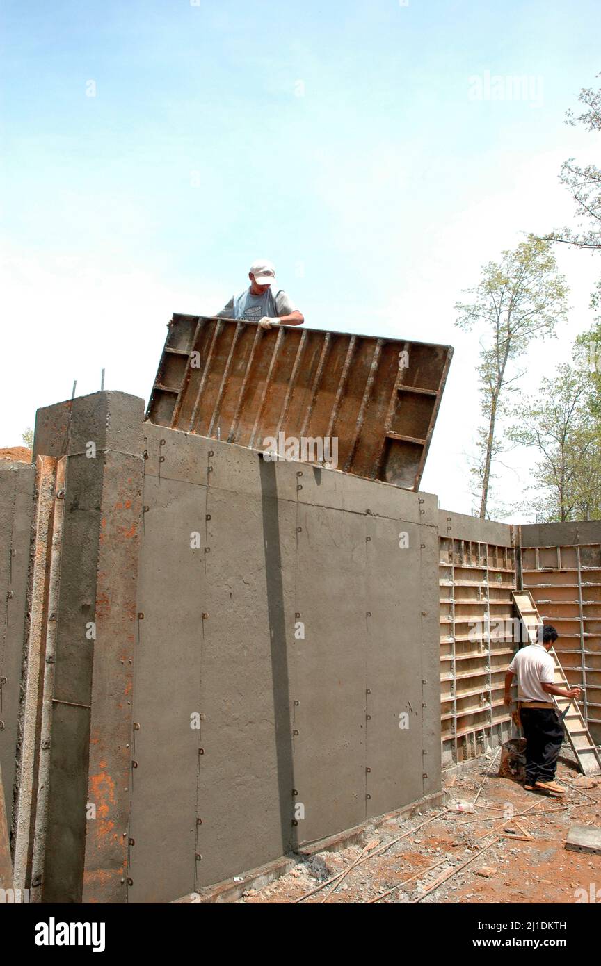 Taking down steel re-usable house basement wall construction foundation ...