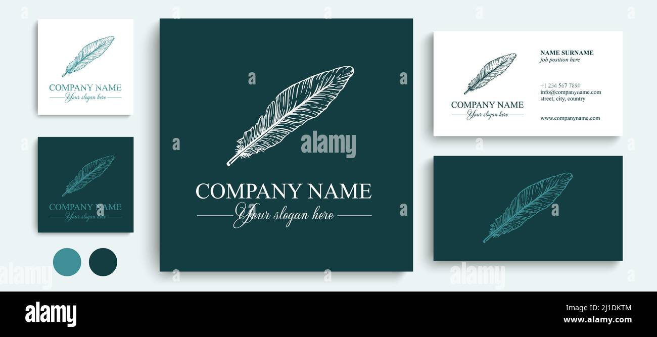 Feather logo vector template. Abstract design, elegant style. Brand for ...