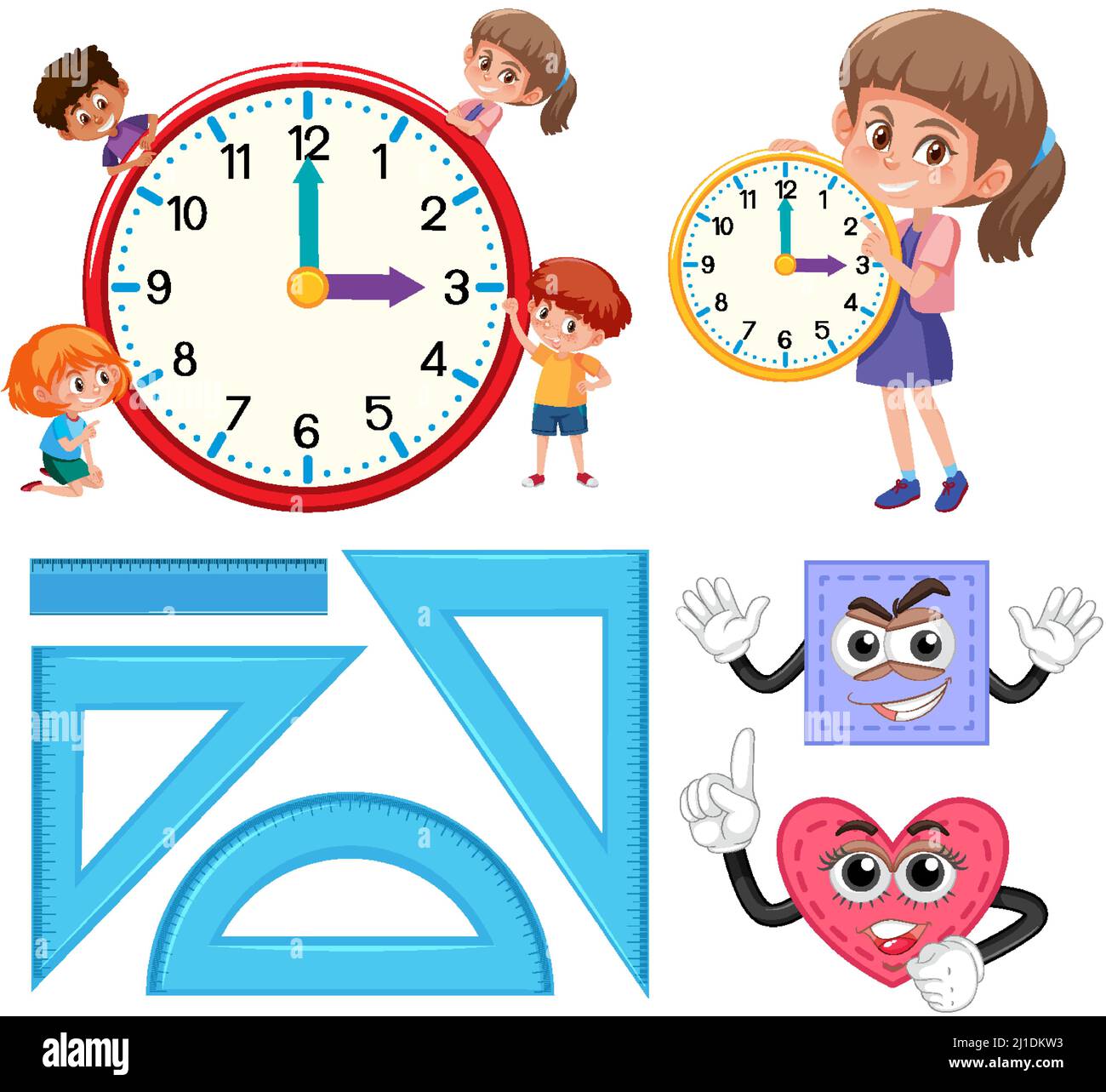 Math classroom objects with supplies and students illustration Stock ...