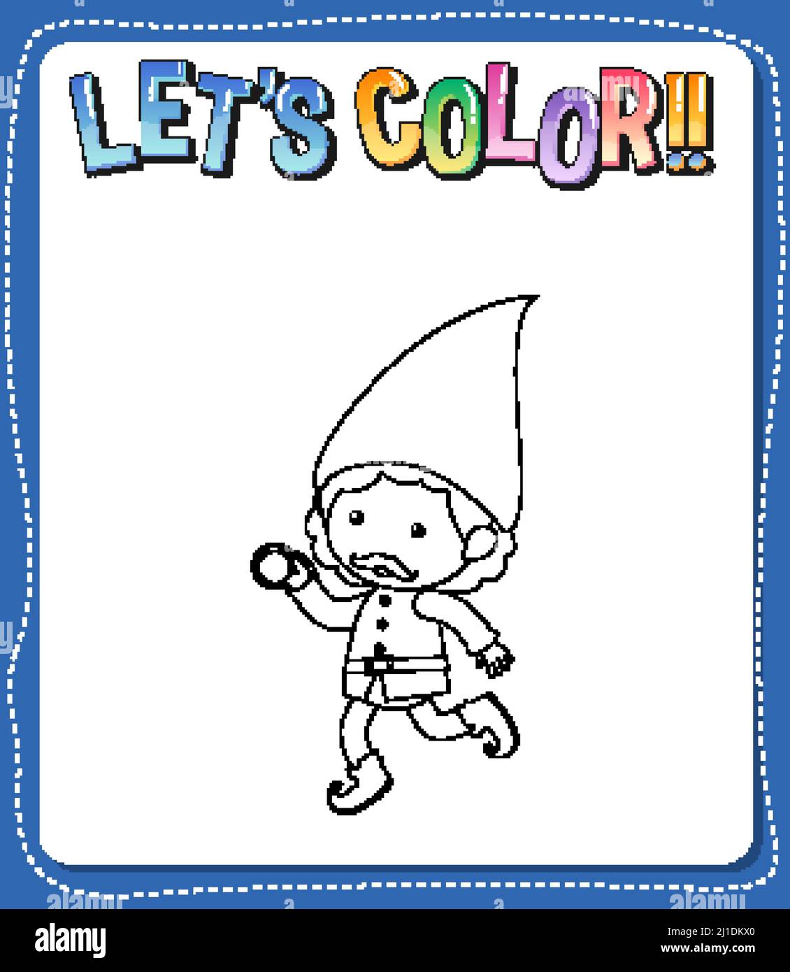 Worksheets template with let’s color!! text and gnome outline ...