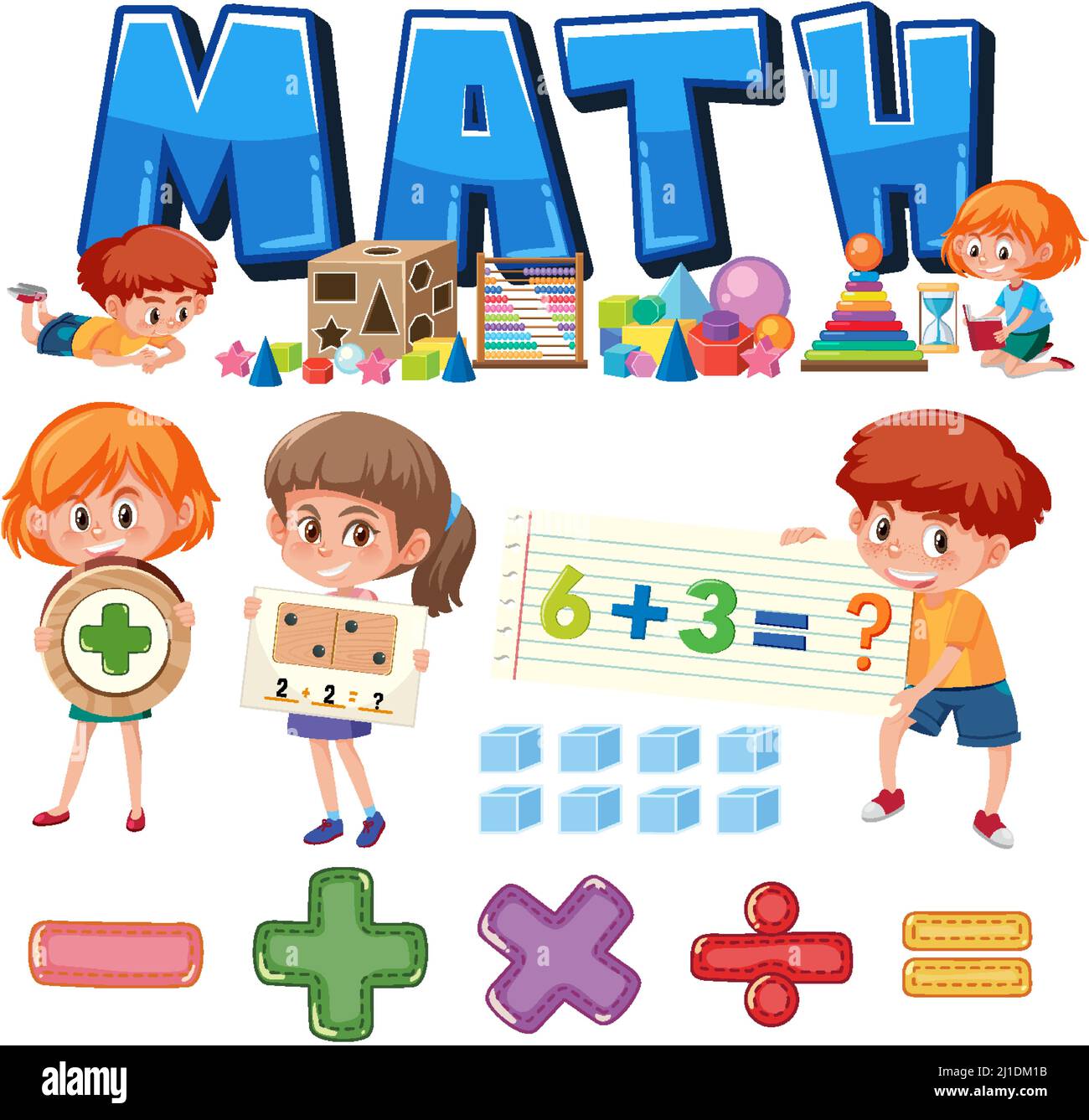 Math classroom objects with supplies and students illustration Stock ...
