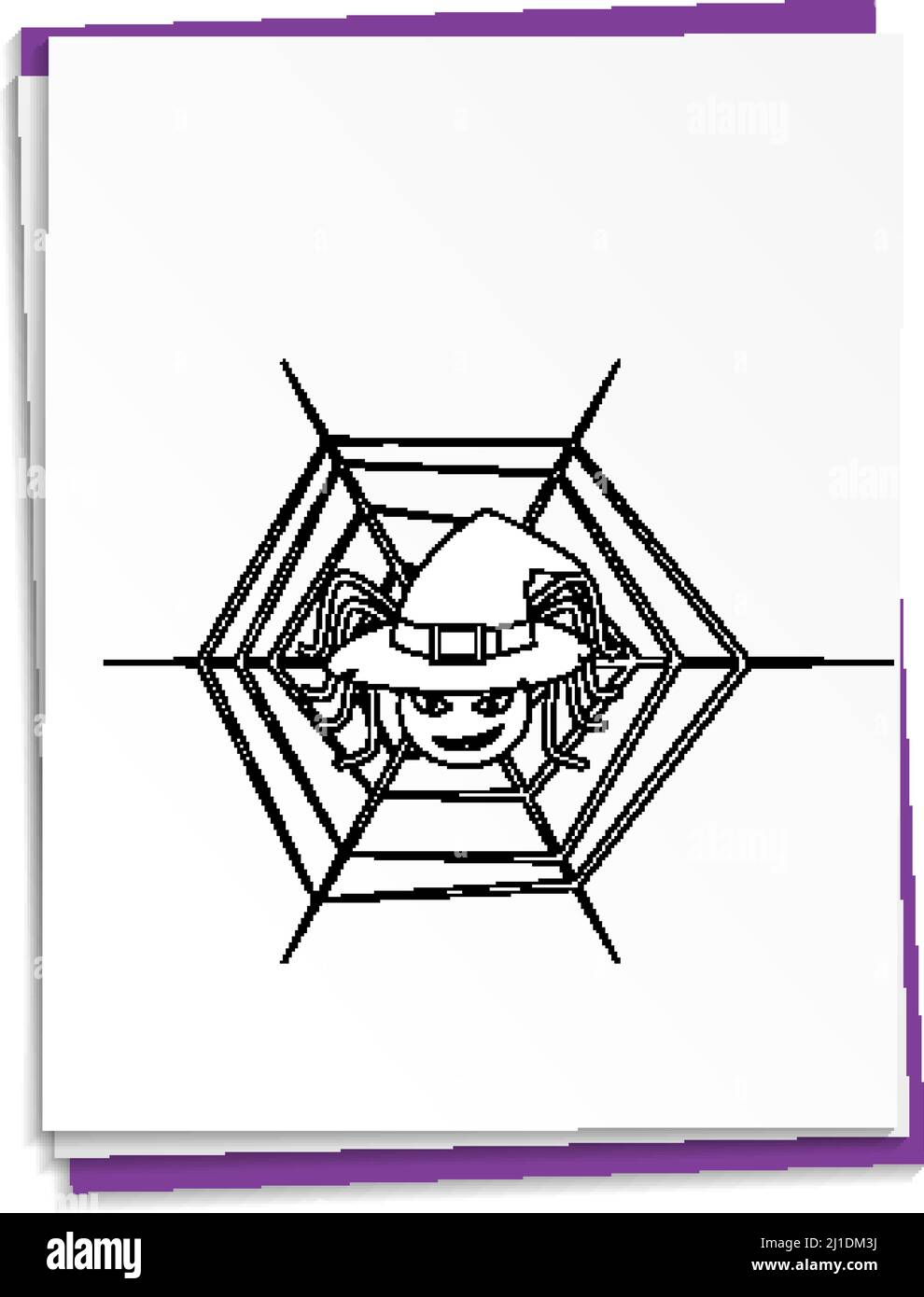 Hand drawn spider with spider web on paper illustration Stock Vector ...