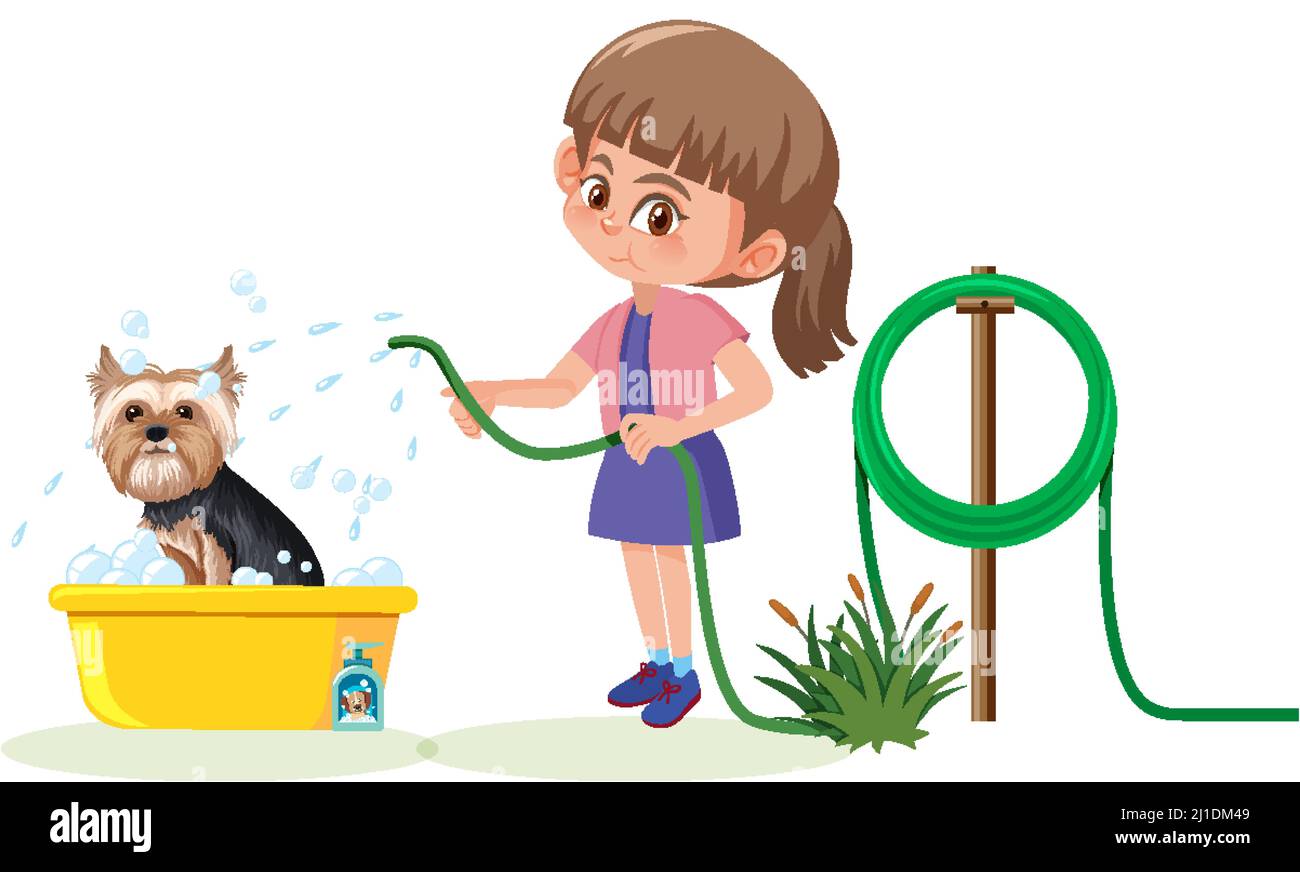 Cartoon girl washing her dog illustration Stock Vector Image & Art - Alamy