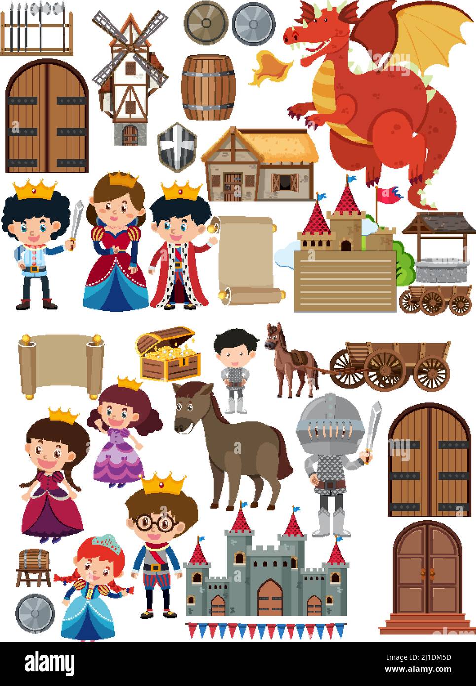 Medieval characters buildings set illustration Stock Vector Image & Art ...
