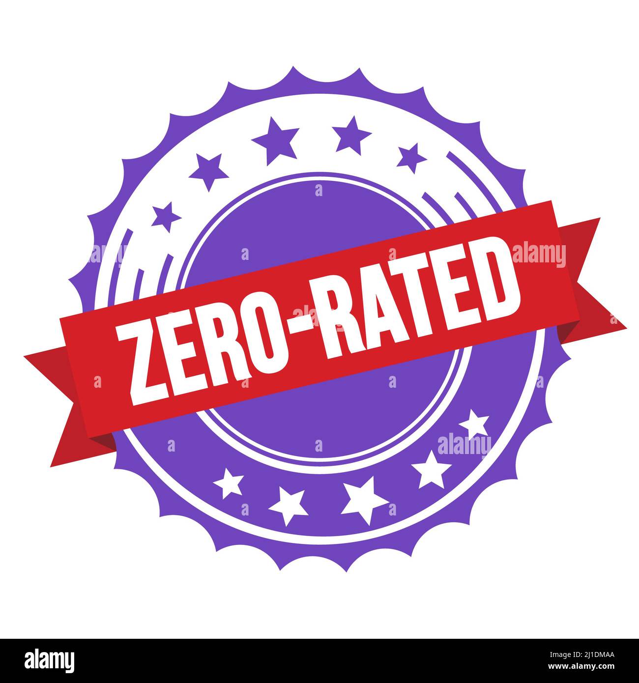 ZERO-RATED text on red violet ribbon badge stamp Stock Photo - Alamy