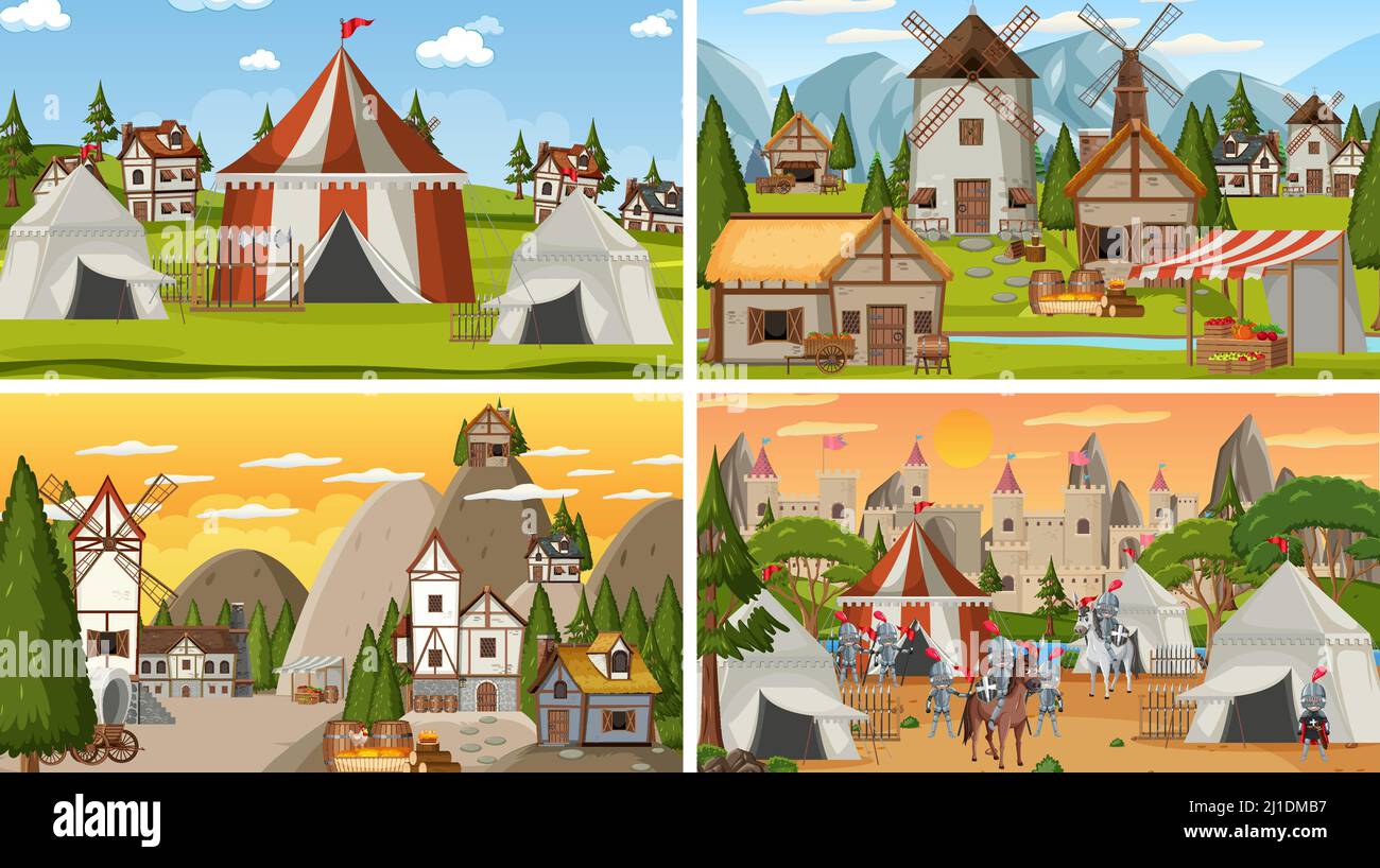 Set of different scene medieval illustration Stock Vector Image & Art ...