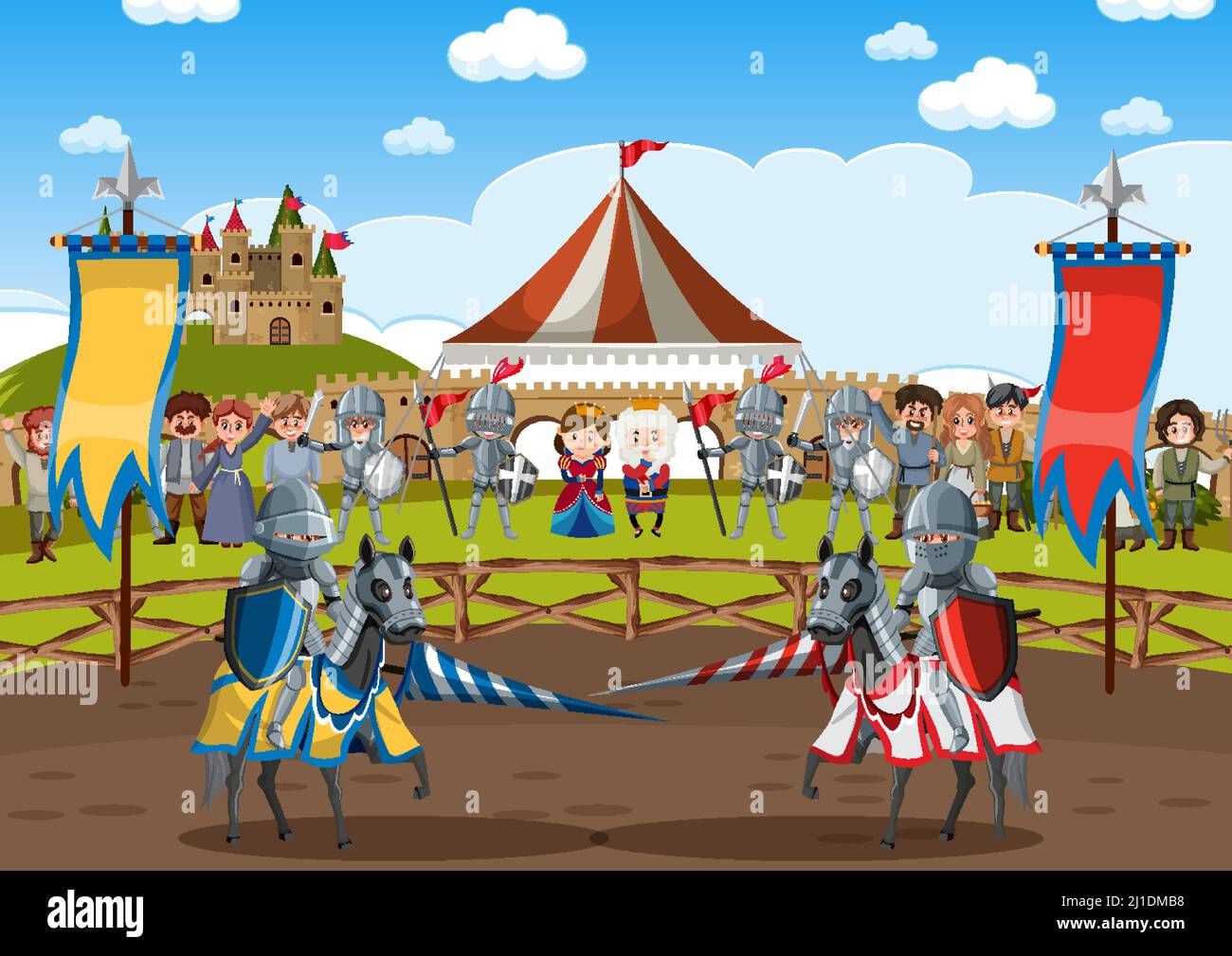 Medieval knight jousting tournament scene illustration Stock Vector ...