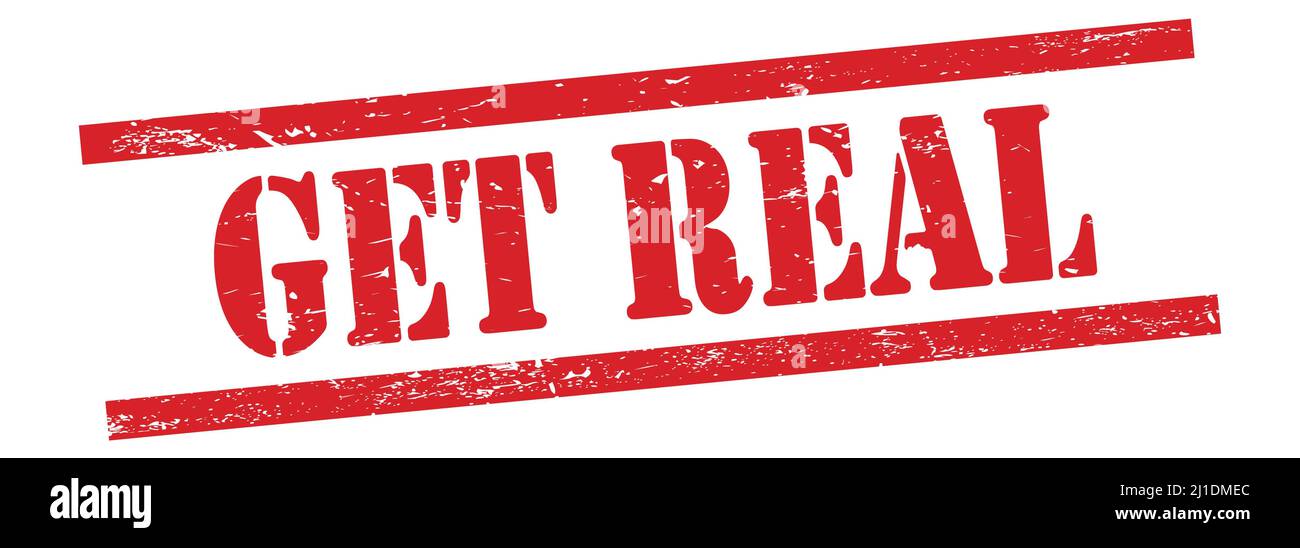 GET REAL text on red grungy vintage rubber stamp Stock Photo - Alamy