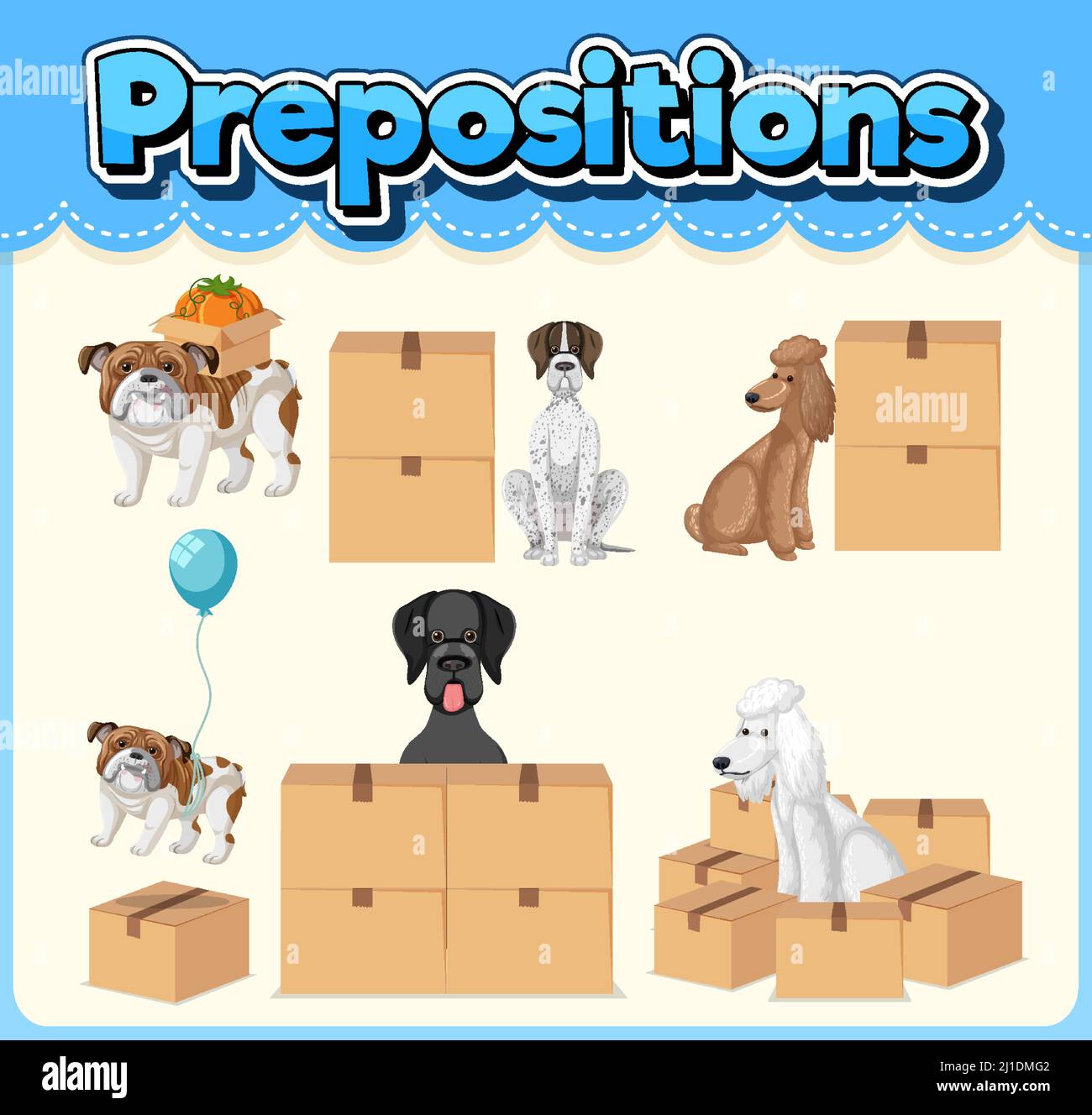 Preposition wordcard with dog and box illustration Stock Vector Image ...