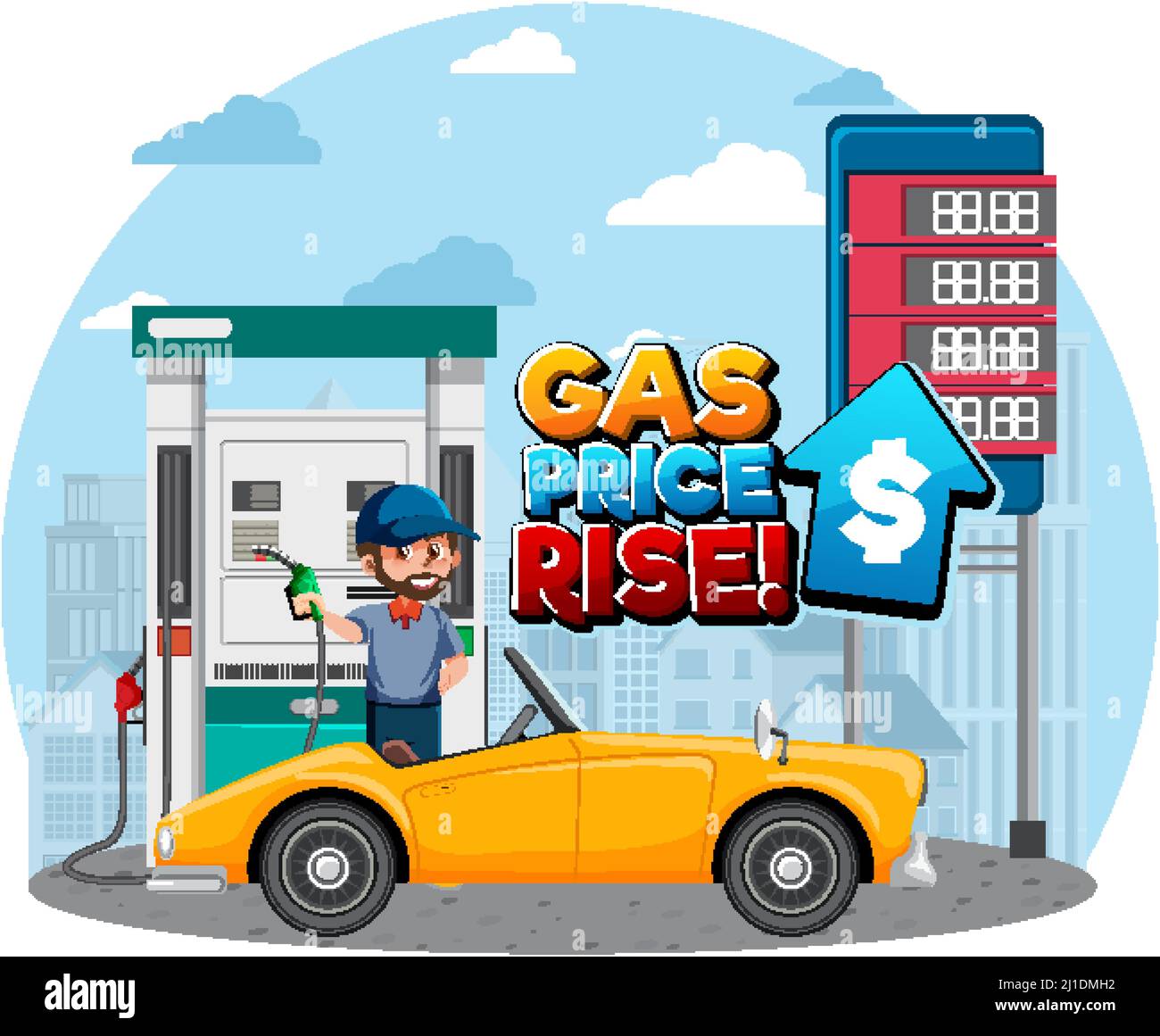 Gas station with gas price rise word logo illustration Stock Vector ...