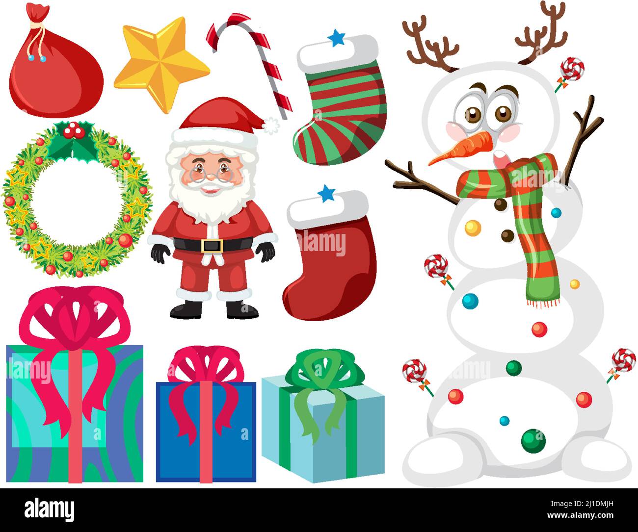 Christmas set with Santa and snowman illustration Stock Vector Image ...