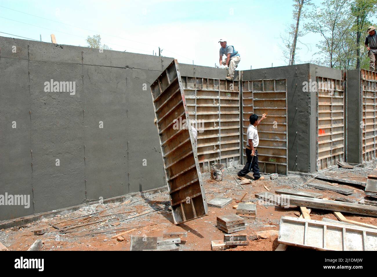 Taking down steel re-usable house basement wall construction foundation ...