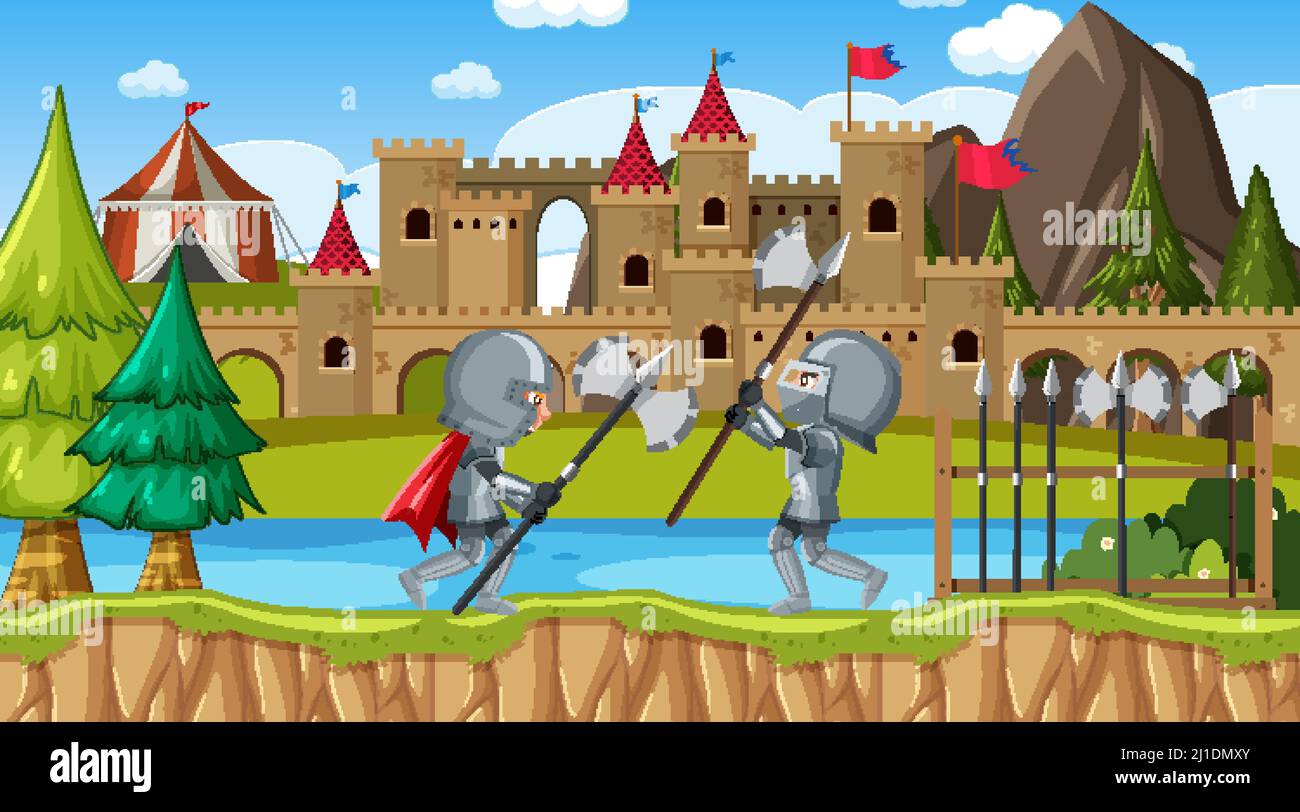 Medieval town scene with villagers illustration Stock Vector Image ...