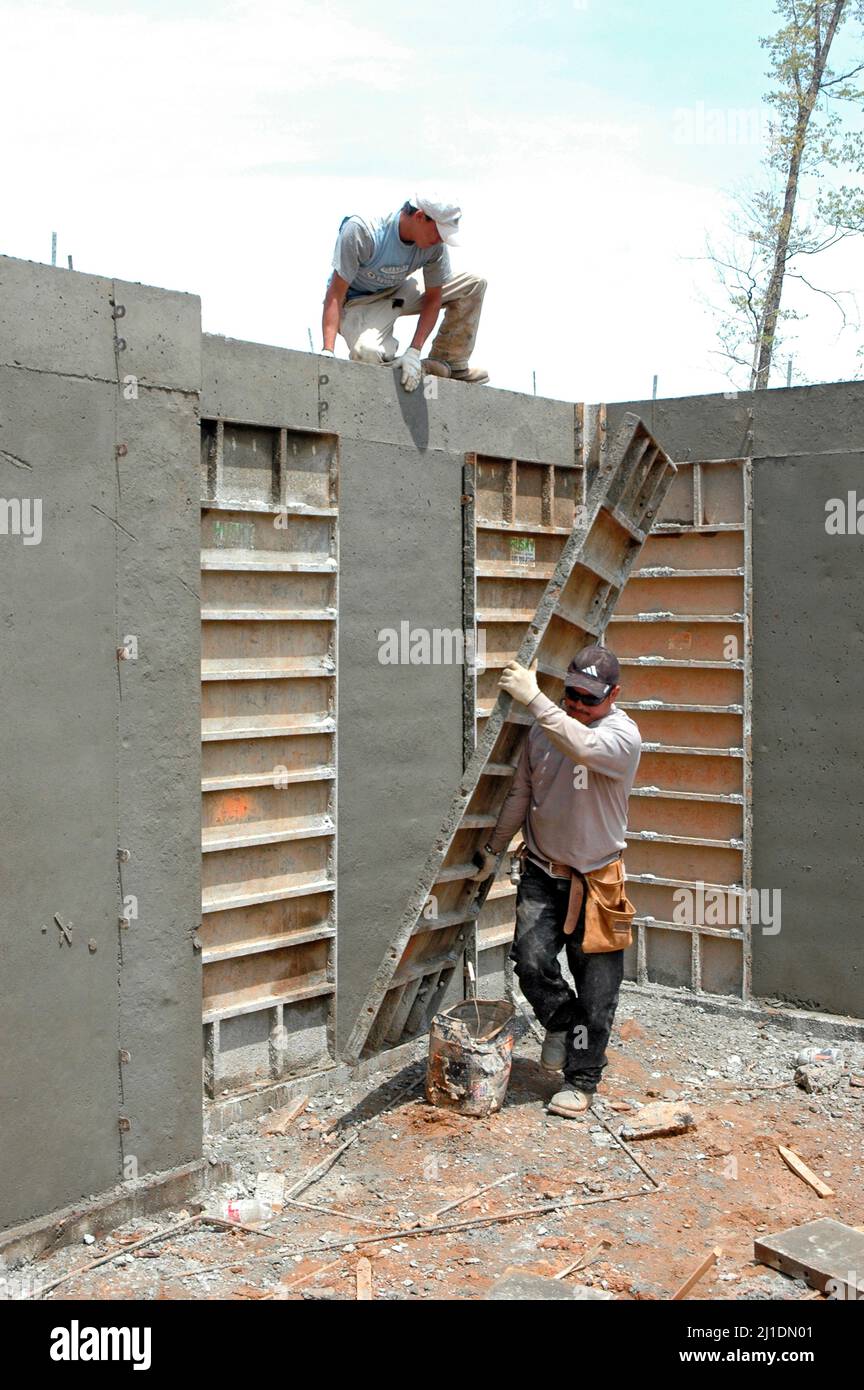 Taking down steel re-usable house basement wall construction foundation ...
