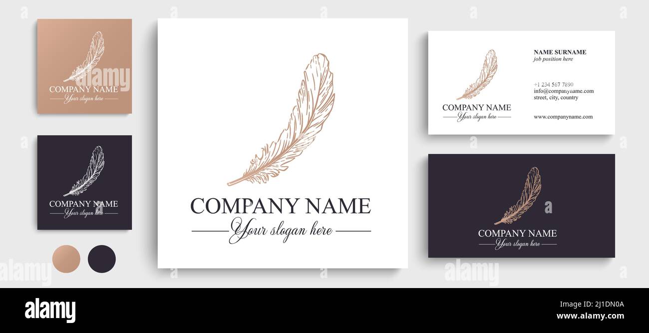 Feather logo vector template. Abstract design, elegant style. Brand for ...
