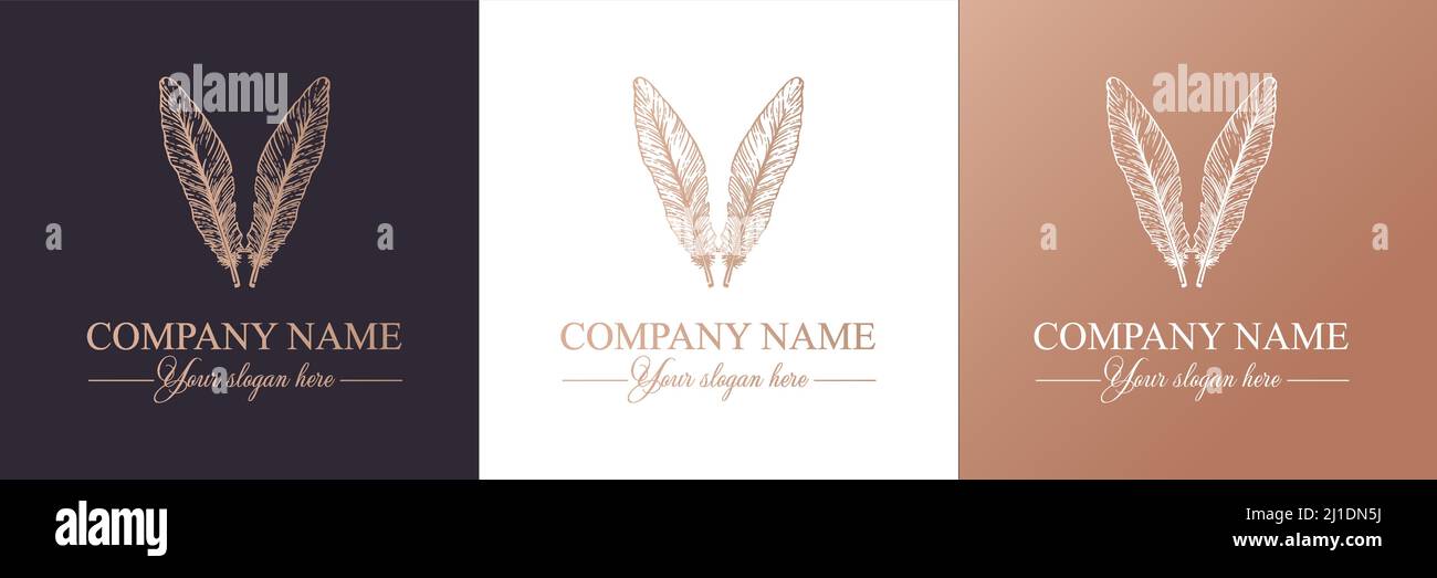 Feather logo vector template. Abstract design, elegant style. Brand for ...