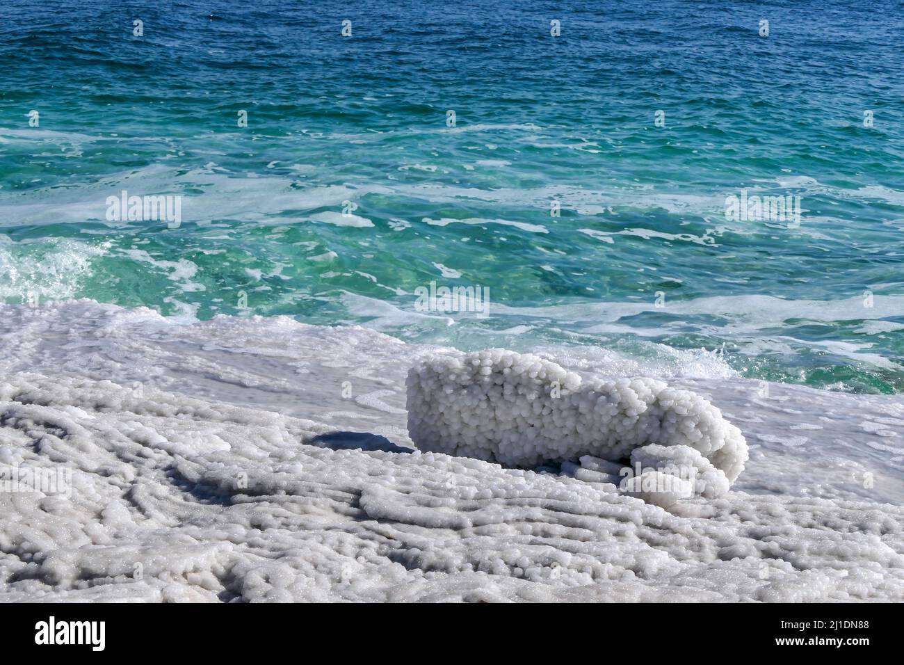 Crystal salt on a rock near beach in the Dead Sea. Israel Stock Photo ...