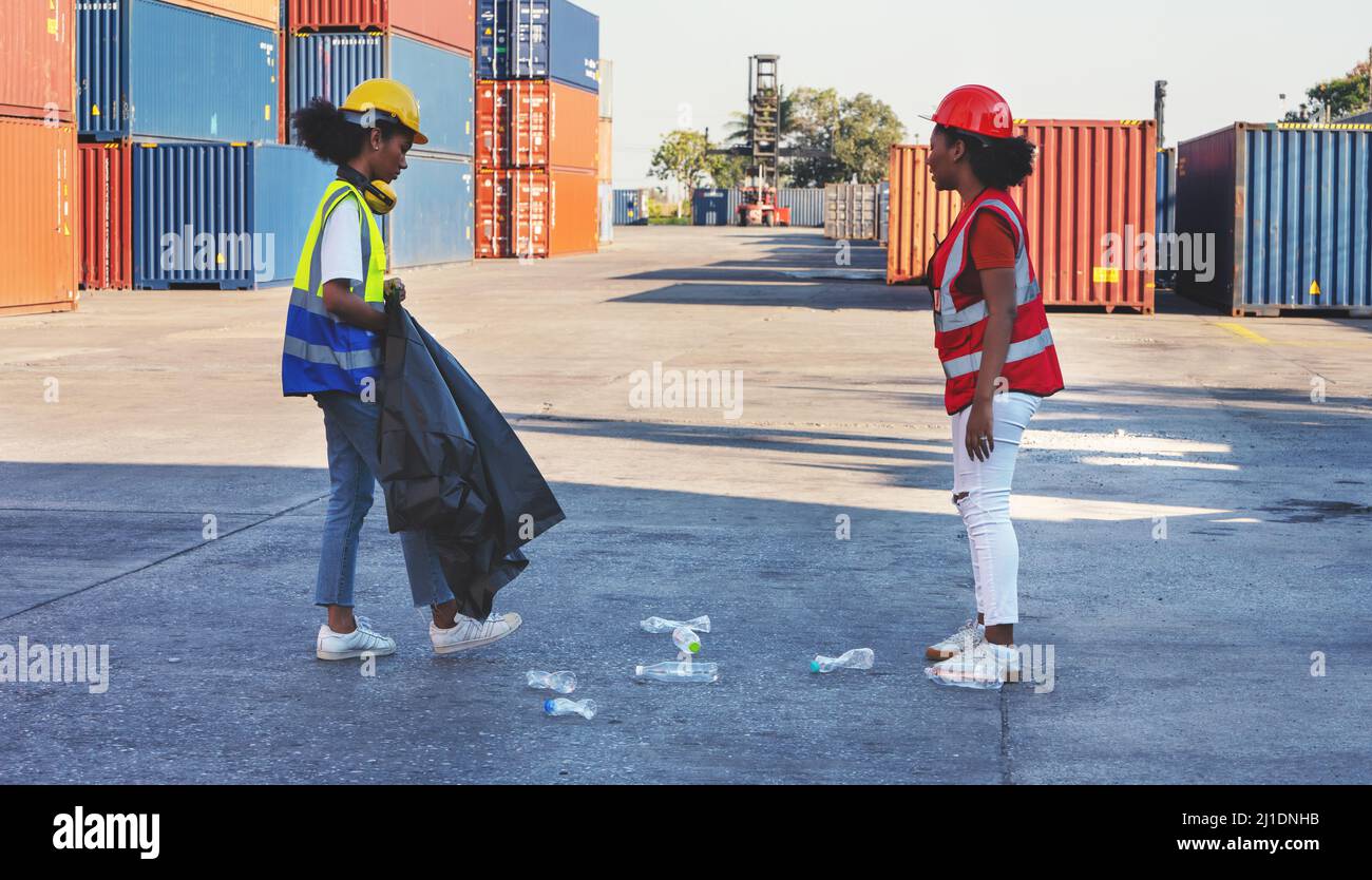 African american woman foreman or maintenance worker put on safety ...