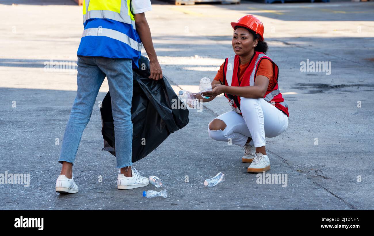 African american woman foreman or maintenance worker put on safety ...