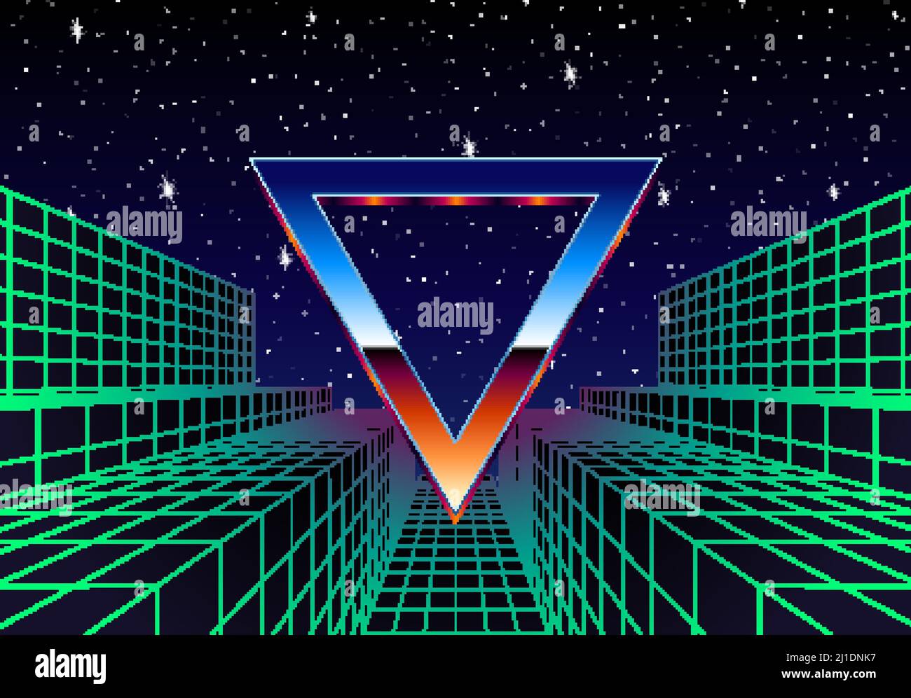 Synthwave frame with chrome triangle and 80s styled synthwave arcade ...