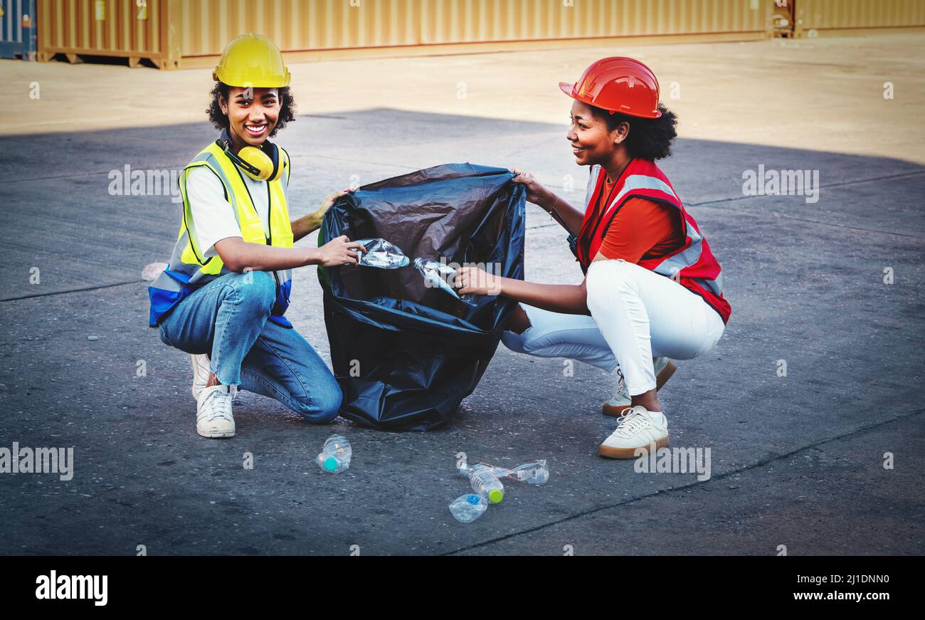 African american woman foreman or maintenance worker put on safety ...