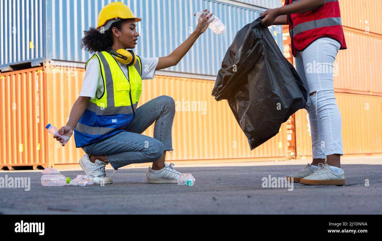 African american woman foreman or maintenance worker put on safety ...