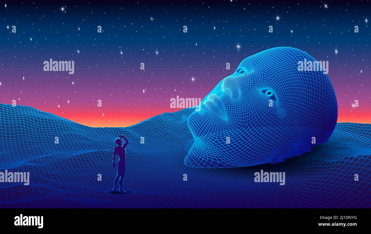 Dramatic sci-fi or esoteric scene with a human looking up near the ...