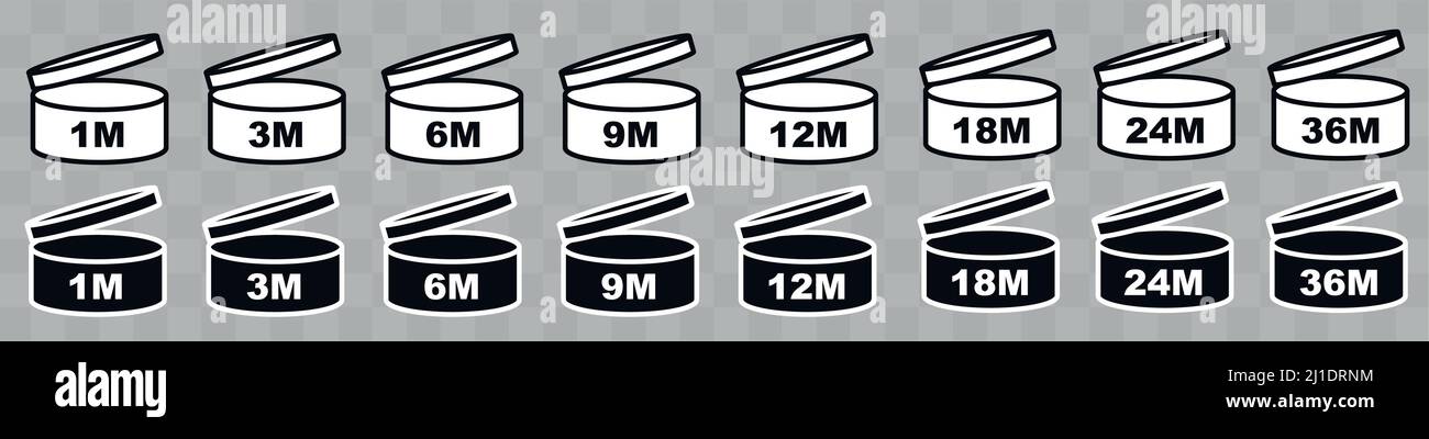 PAO symbol shelf life vector icon set on transparent. cosmetic open ...
