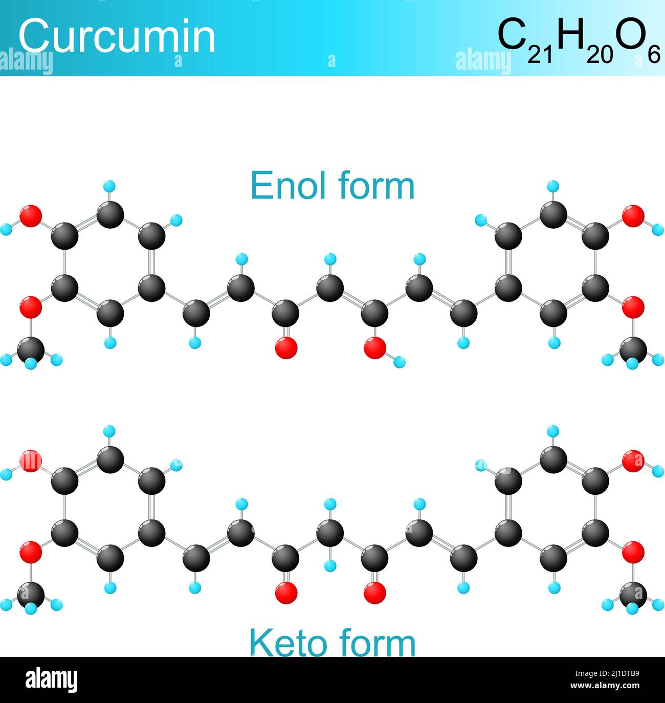 Curcumin chemical formula. Enol form and Keto form. Vector diagram ...